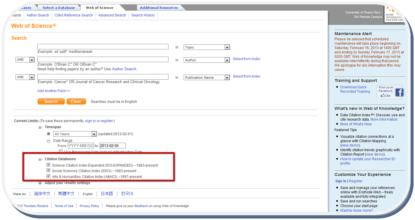 Nueva base de datos: Arts and Humanities Citation Index